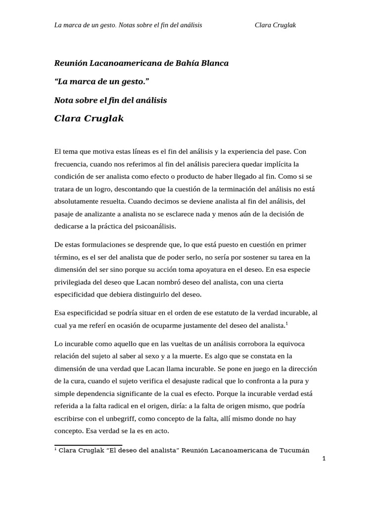 316 Clara Cruglak - La Marca de Un Gesto Lacano Bahia 6.11.09 | PDF ...