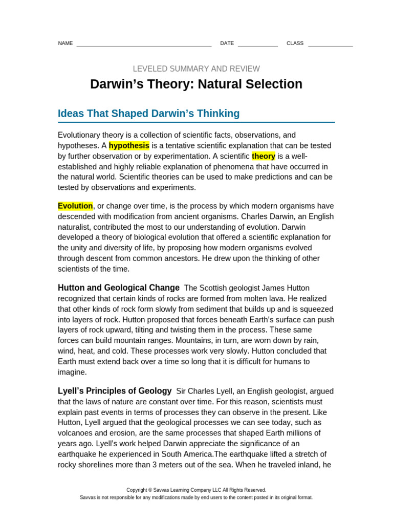 BIO Inv09Exp01 ExpSumA TXS25 SE | PDF | Natural Selection | Charles Darwin