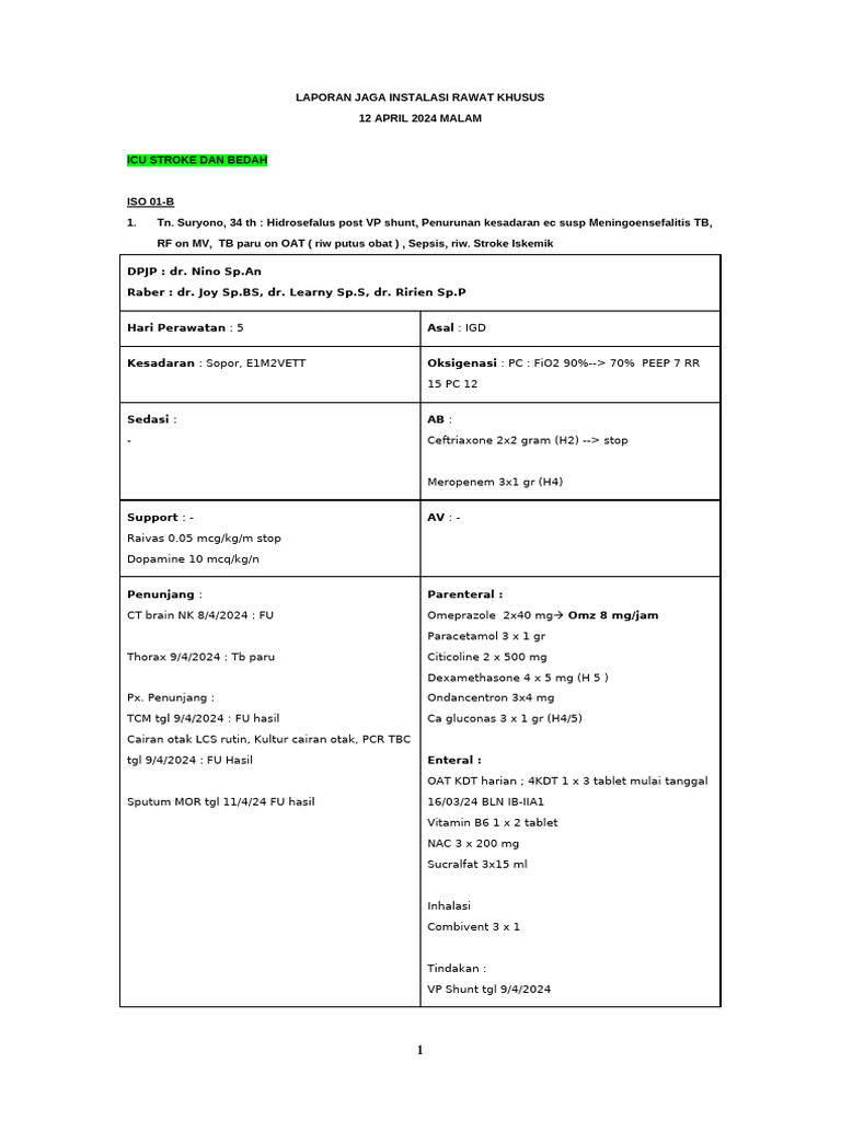 Laporan ICU Stroke & Bedah | PDF