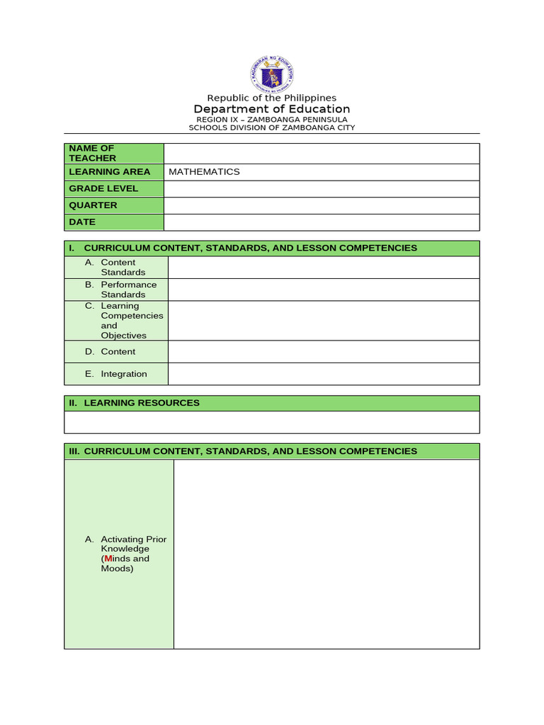 Lesson Exemplar Template for Activity | PDF