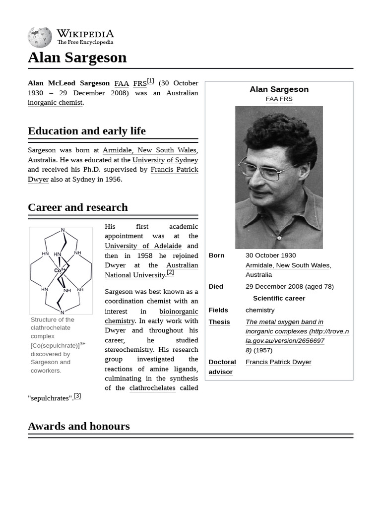 Alan_Sargeson | PDF | Physical Sciences | Inorganic Chemistry