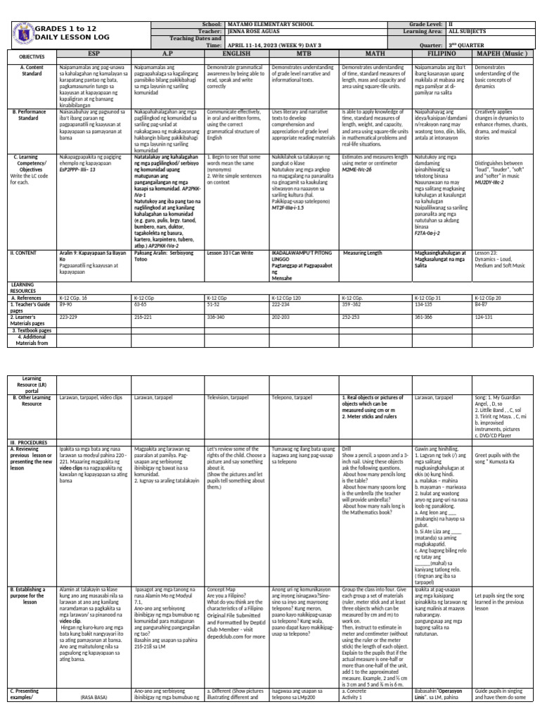 DLL - All Subjects 2 - Q3 - W9 - D3 | PDF