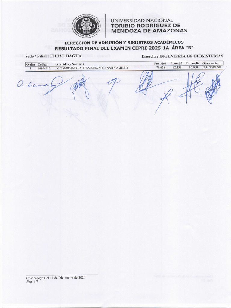 Resultados Examen Cepre 2025-1a Áreas B, C, e | PDF