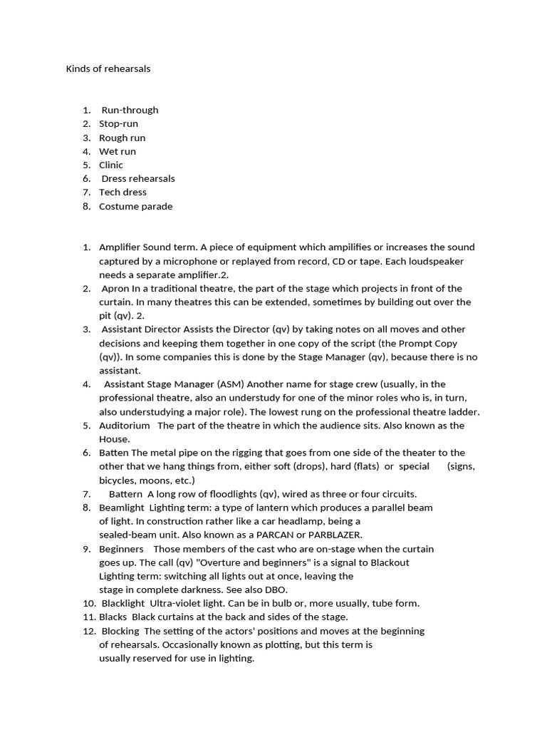 Theatre Rehearsal & Terminology Guide | PDF | Light
