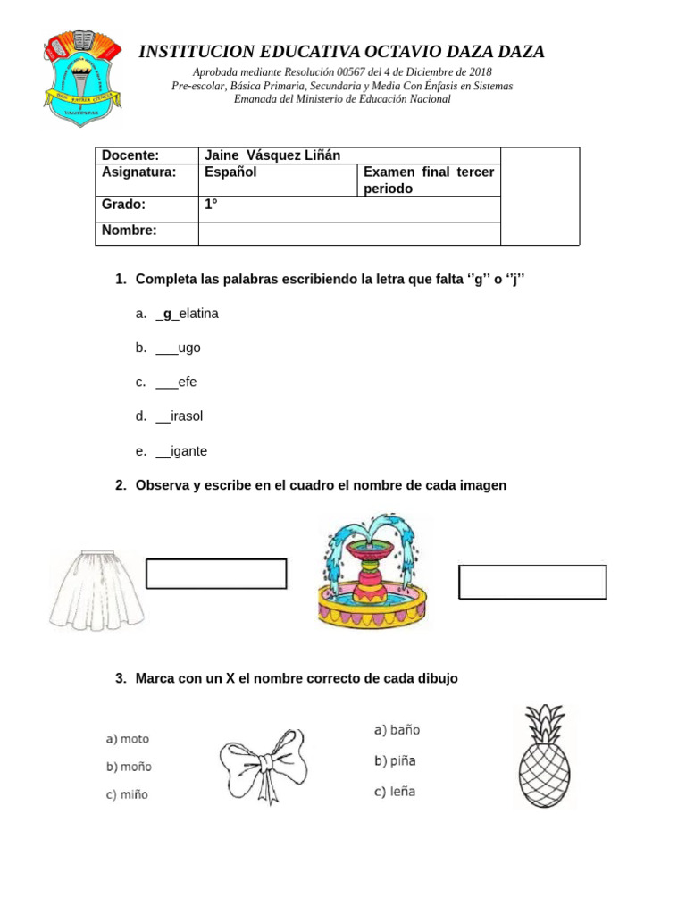 EXAMEN FINAL ESPAÑOL - 3P | PDF
