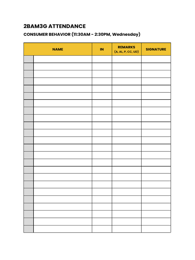 2bam3g Attendance (Consumer Behavior) | PDF