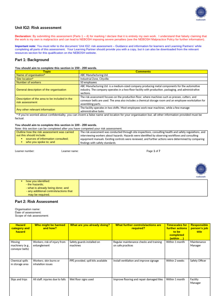 Completed Risk Assessment No Part3 | PDF | Risk | Hazards