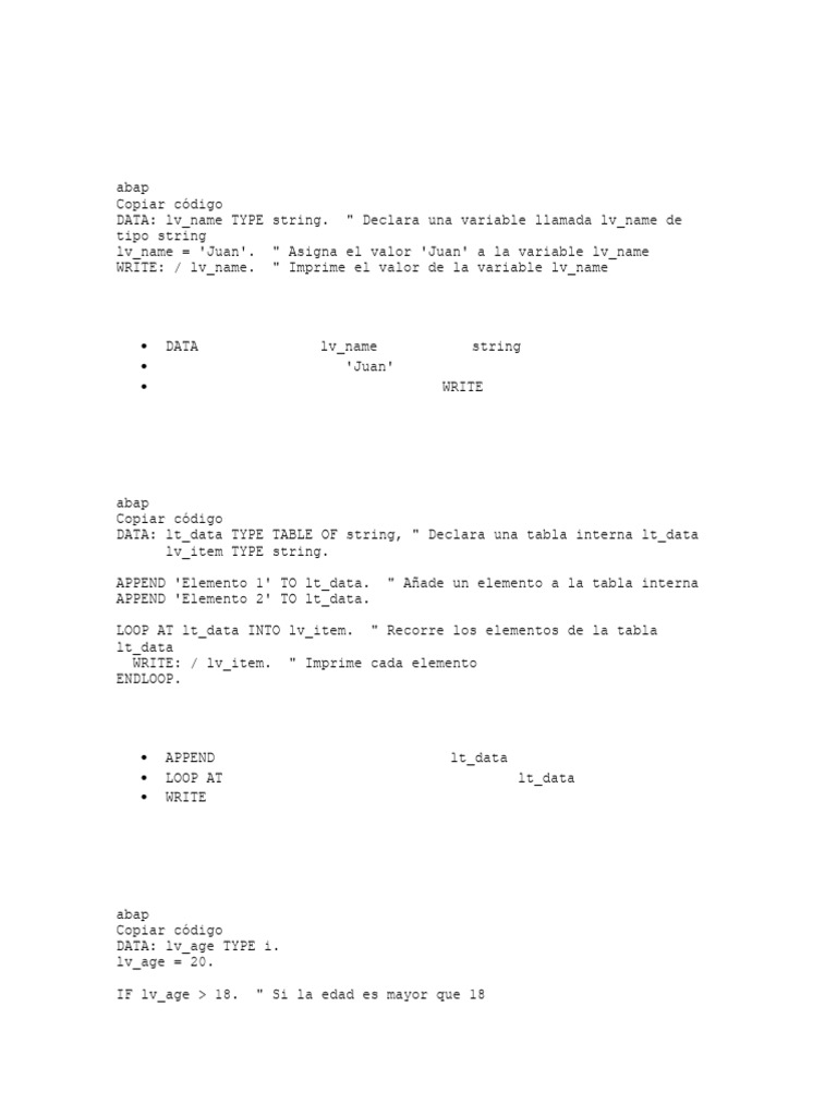 abap ejemplos | PDF | Programación de computadoras | Programación orientada a objetos