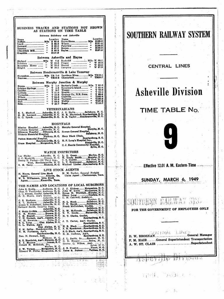 SOU Asheville Division Timetable 03/06/1949 | PDF