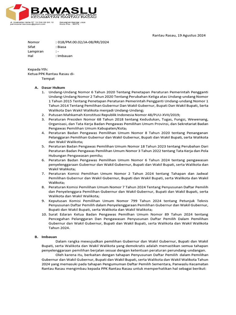 Surat Imbauan Ke PPK DPS | PDF