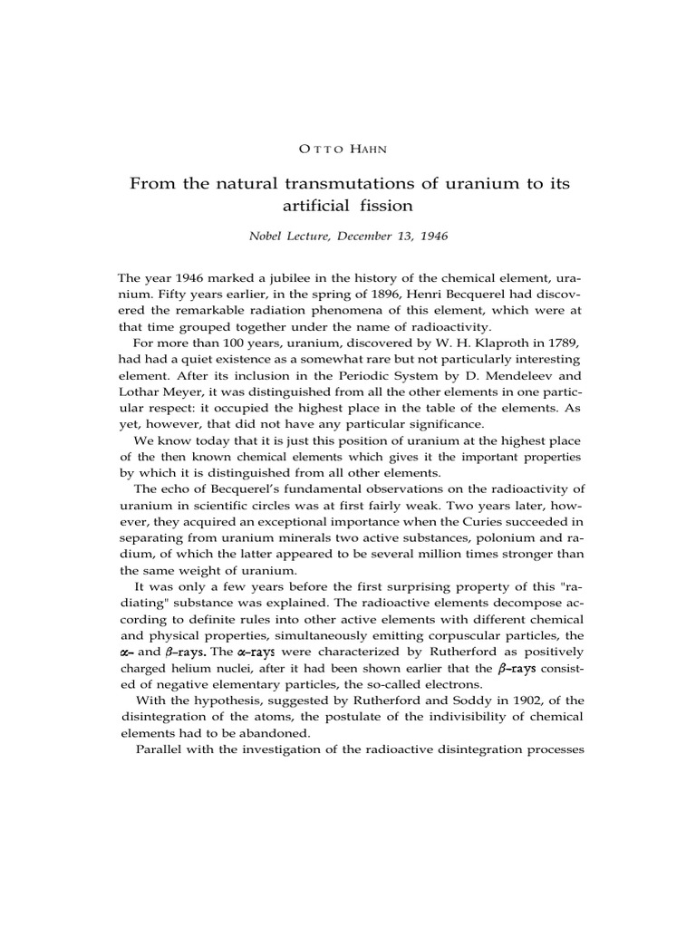 From The Natural Transmutation of Uranium To Its Artificial Fission ...