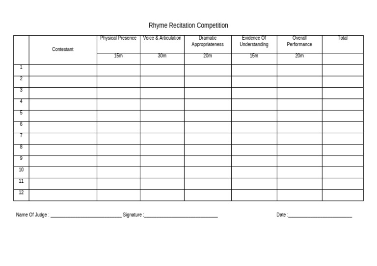 Ryhme Recitation Competition's Form | PDF