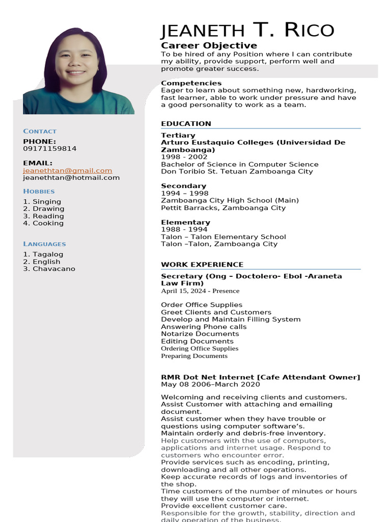 jeaneth-CV | PDF | Computing