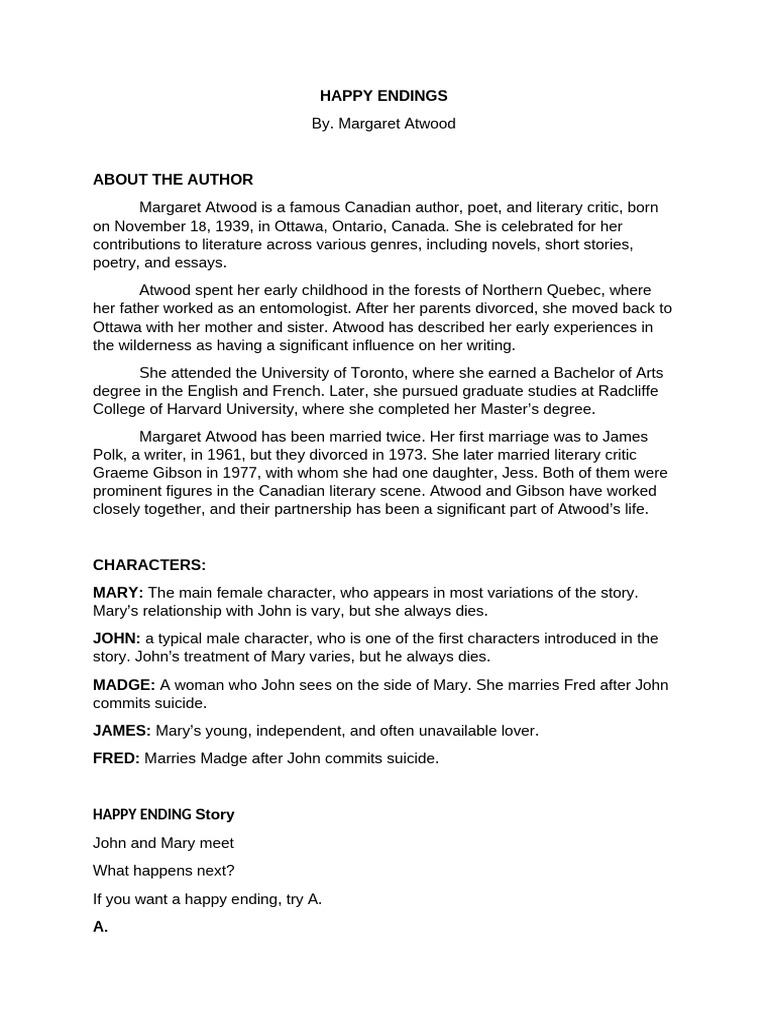 Atwood's "Happy Endings" Analysis | PDF