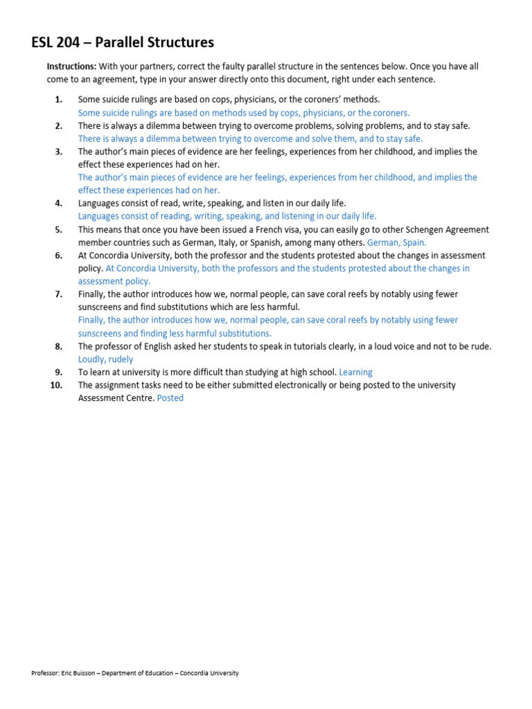 204_Parallel_Structure_Exercise_Class_4 | PDF | Cognition | Human ...