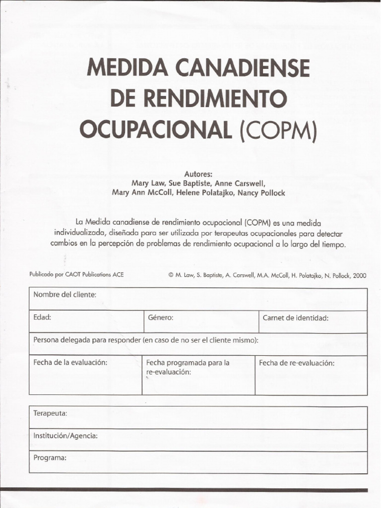 Medida Canadiense de Rendimiento Ocupacional (COPM) Eval. | PDF