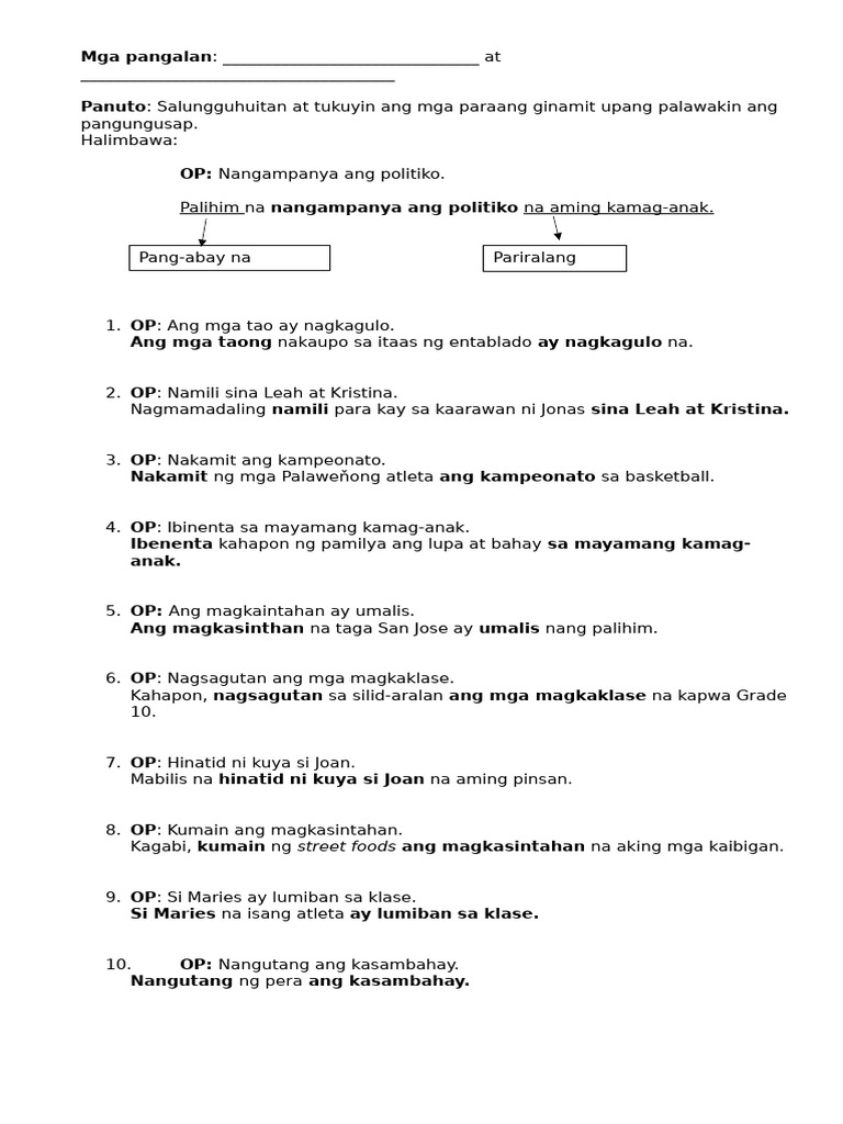 Pagpapalawak NG Pangungusap | PDF