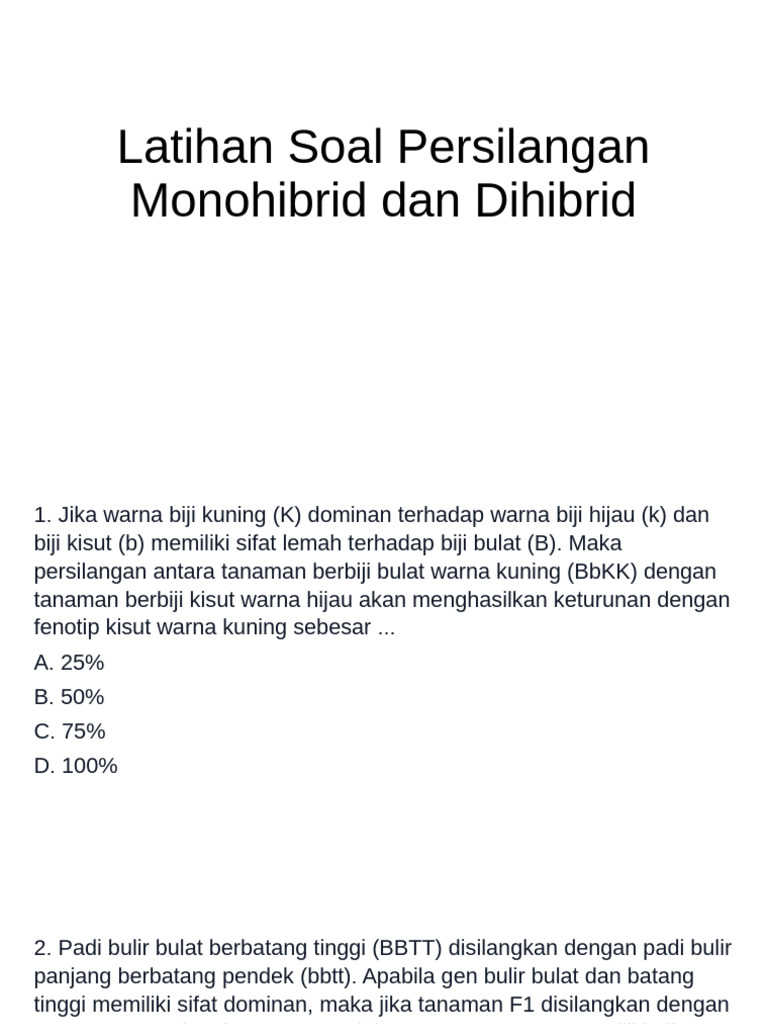 Latihan Soal Persilangan Monohibrid Dan Dihibrid | PDF