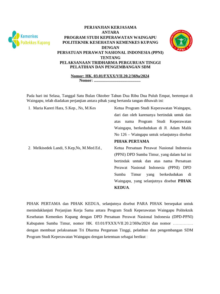PERJANJIAN KERJASAMA PPNI | PDF