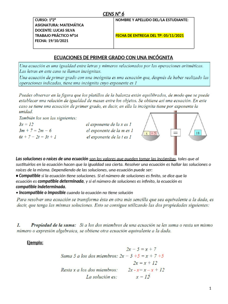 Matemática-1°2°-TP14-Silva Lucas | PDF | Ecuaciones | Álgebra