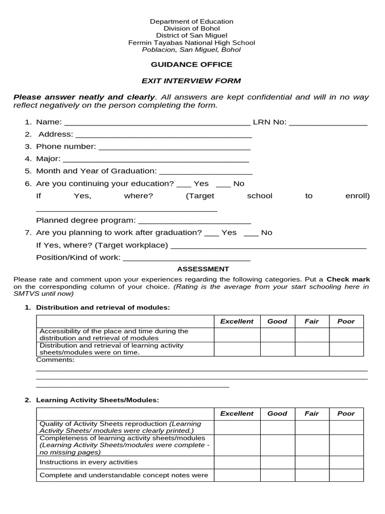 EXIT-INTERVIEW-FORM | PDF | Learning | Human Communication