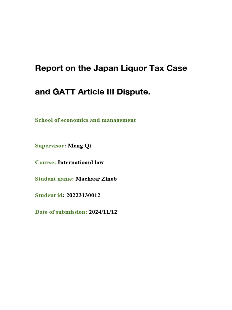Report on the Japan Liquor Tax Case and GATT22 | PDF | World Trade ...