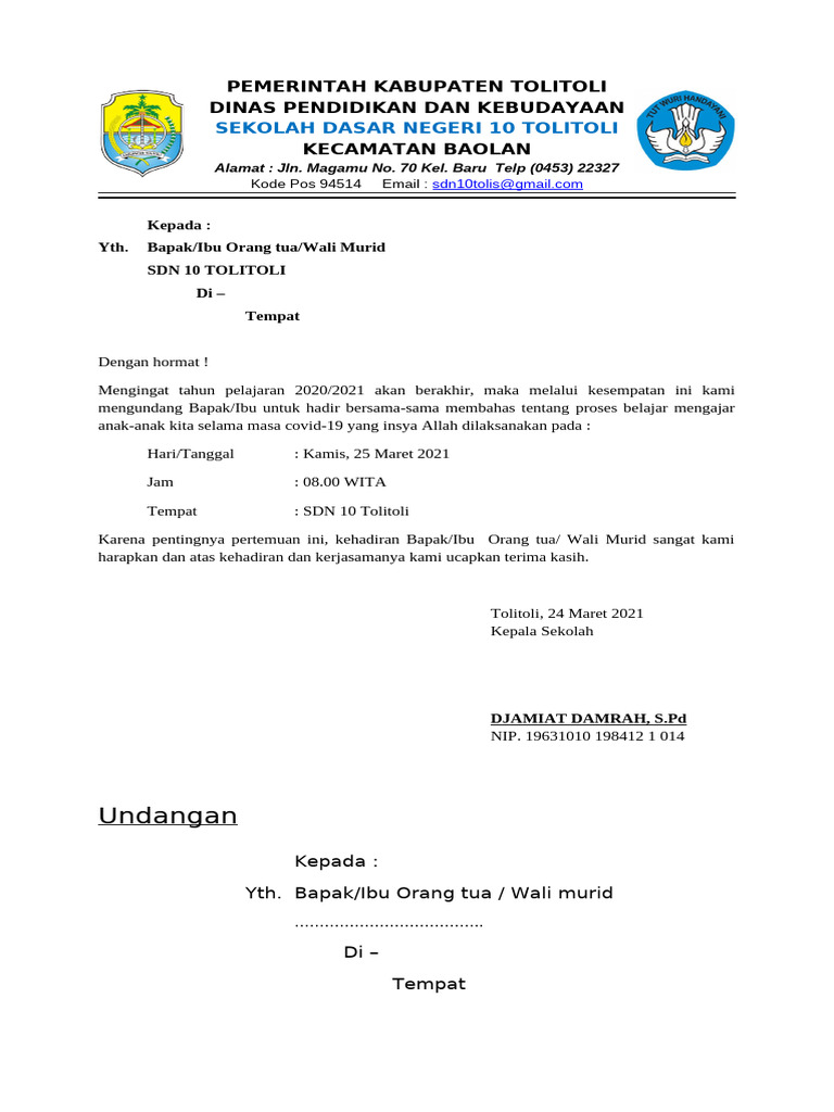 Undangan Rapat Wali Murid | PDF