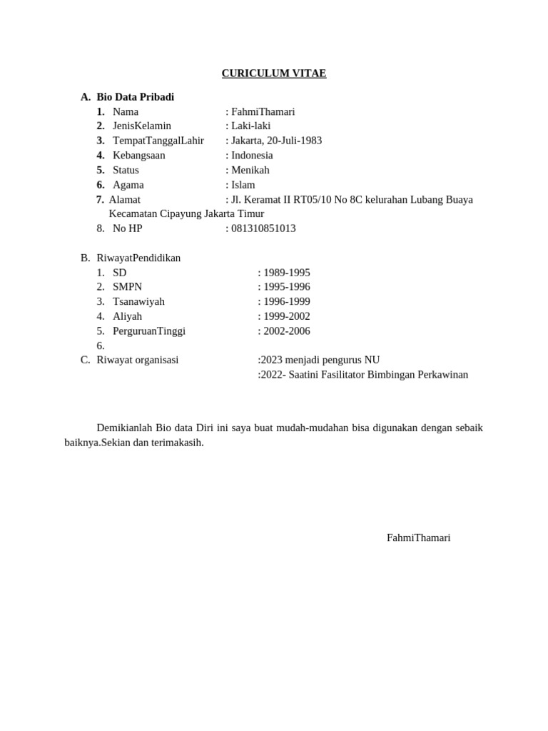 CV Fahmi Fasilitator | PDF