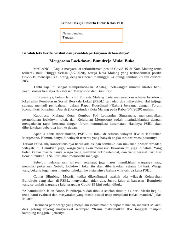 LK Kelas VIII Teks Berita (1) | PDF