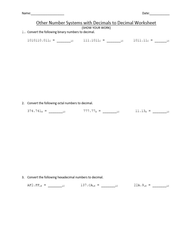 Decimal Conversion Worksheet | PDF | Theory Of Computation | Computer ...