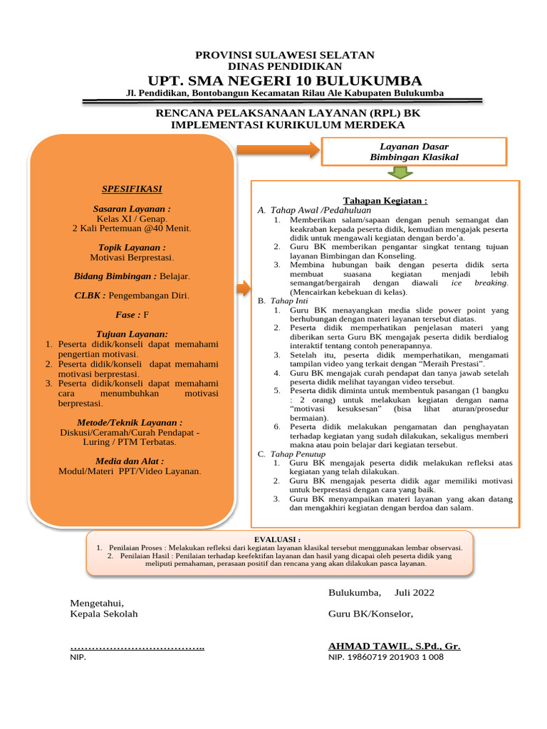 RPL Dan Materi BK - Menumbuhkan Motivasi Berprestasi | PDF