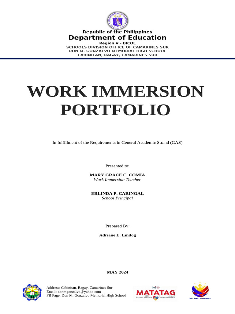 Work Immersion Portfolio Front Page | PDF | Government | Public ...