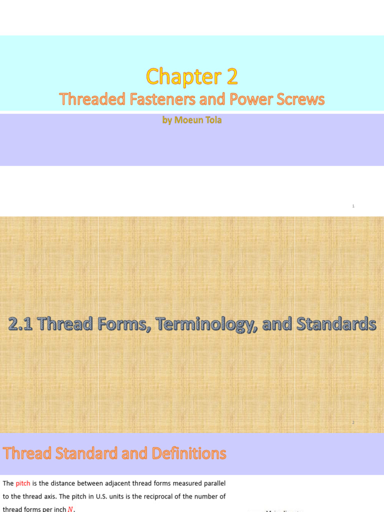 Chapter 2 Threaded Fasteners and Power Screws 1 | PDF | Screw | Mechanical Engineering