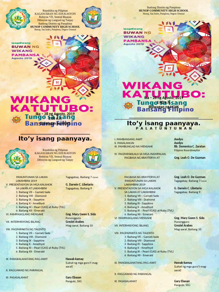Program sa Buwan ng Wika 2019 | PDF