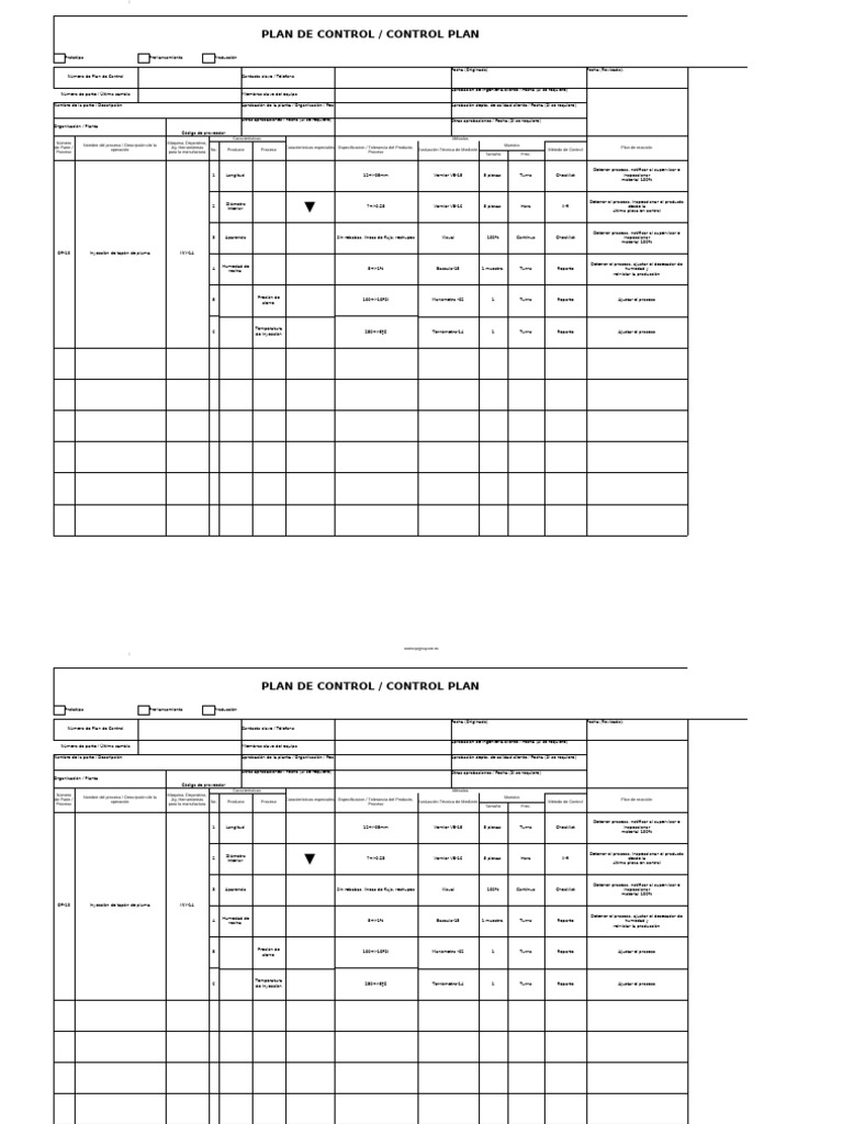 Actividad 9 Formato Plan de Control(1) | PDF | Ingeniería | Producción y fabricación