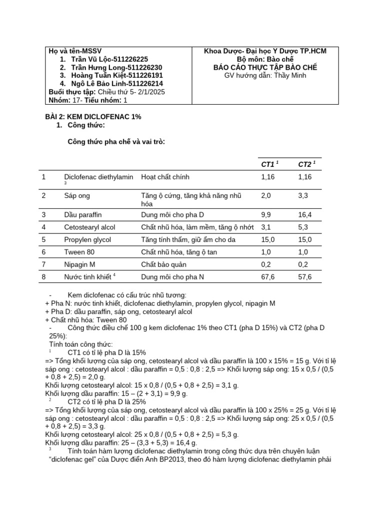 Báo Cáo Kem Diclofenac | PDF
