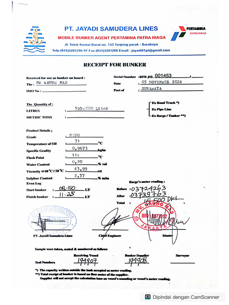 Receipt For Bunker-3 | PDF