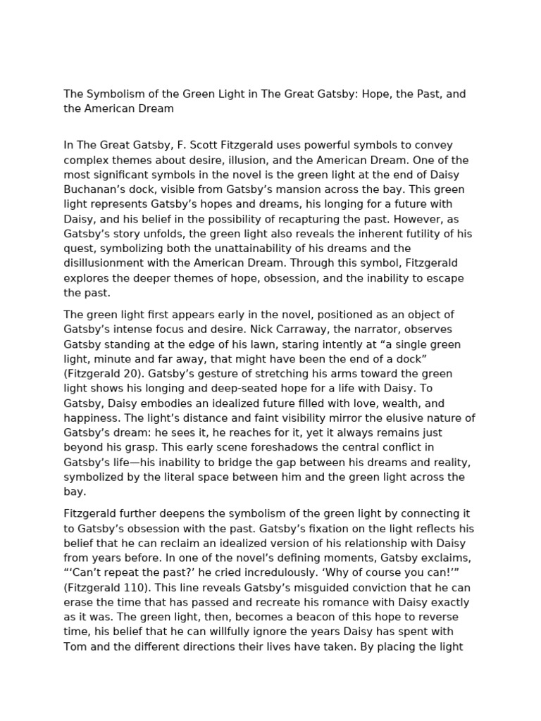 The Symbolism of The Green Light in The Great Gatsby | PDF | The Great ...