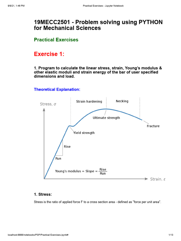 Python Exercises for Mechanical Engineering | PDF | Young's Modulus | Elasticity (Physics)