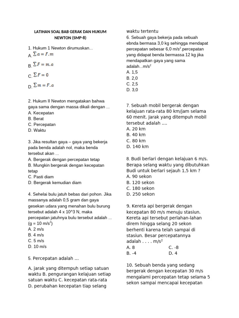 Latihan Soal Gerak dan Hukum Newton | PDF