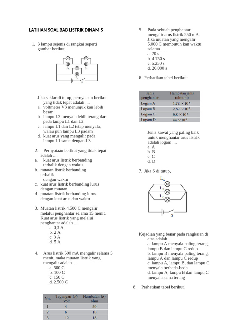 Latihan Soal Bab Listrik Dinamis | PDF