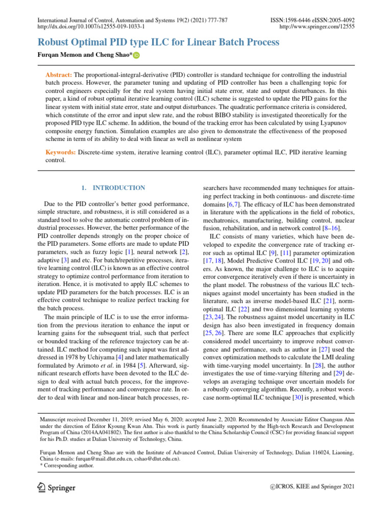 Robust Optimal PID type ILC for Linear Batch Process | PDF | Control ...