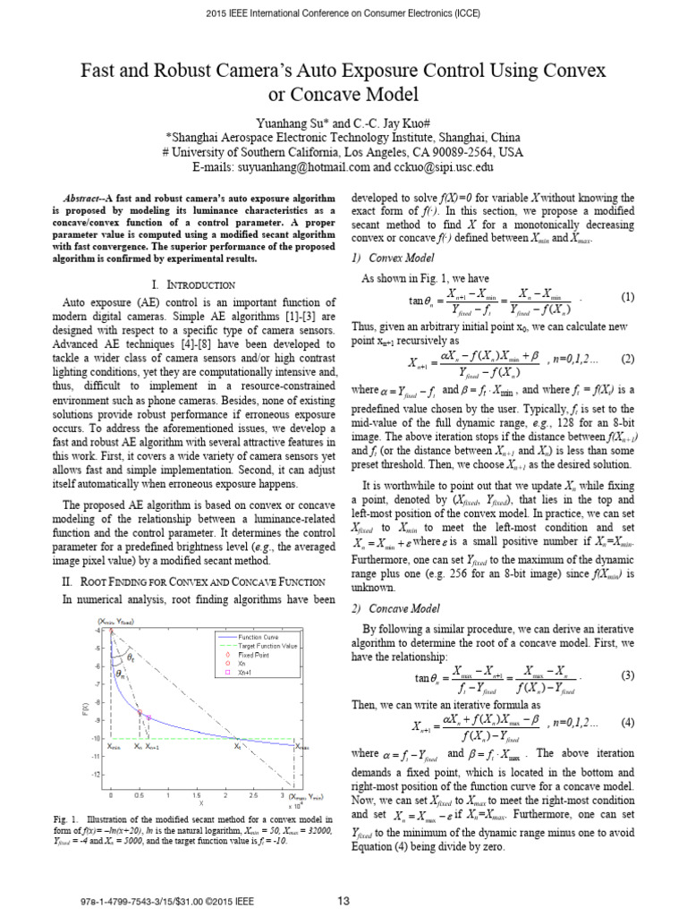 Fast and Robust Camera's Auto Exposure Control Using Convex or Concave ...