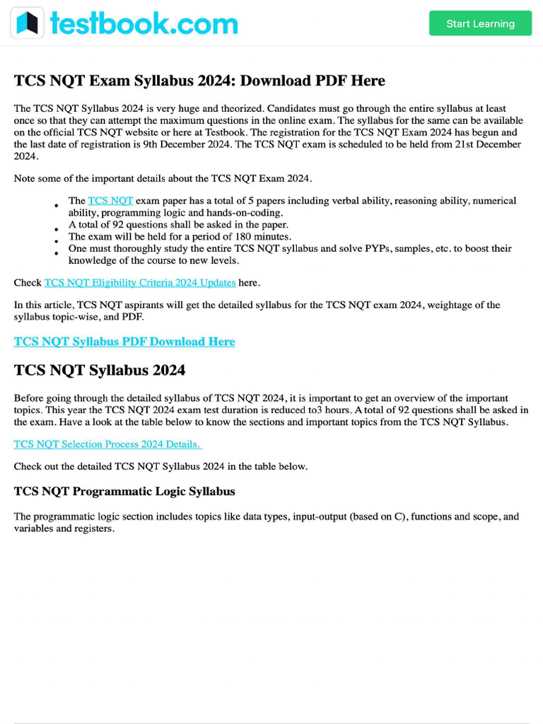 TCS NQT Exam Syllabus 2024_ Download PDF Here | PDF
