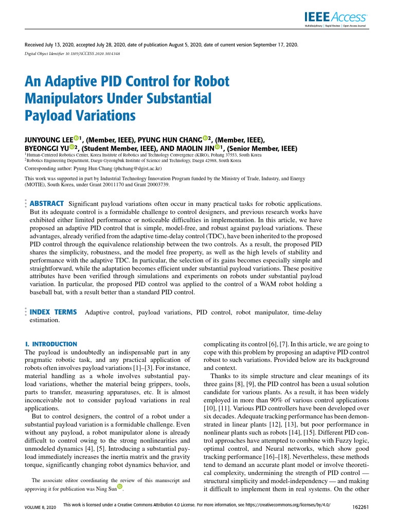 An Adaptive PID Control For Robot Manipulators Under Substantial ...