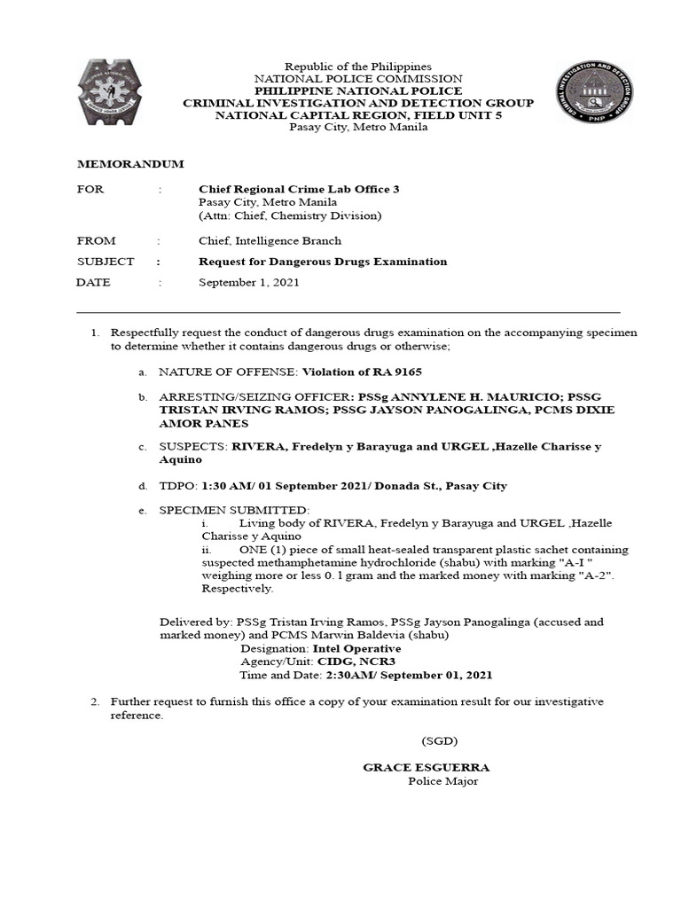 Dangerous Drugs Examination Request | PDF | Criminal Justice | Crime ...