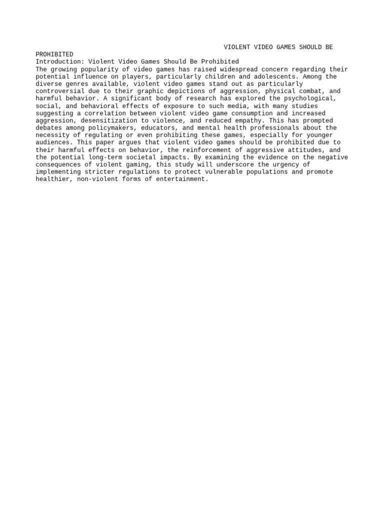 Prohibiting Violent Video Games: A Necessity | PDF