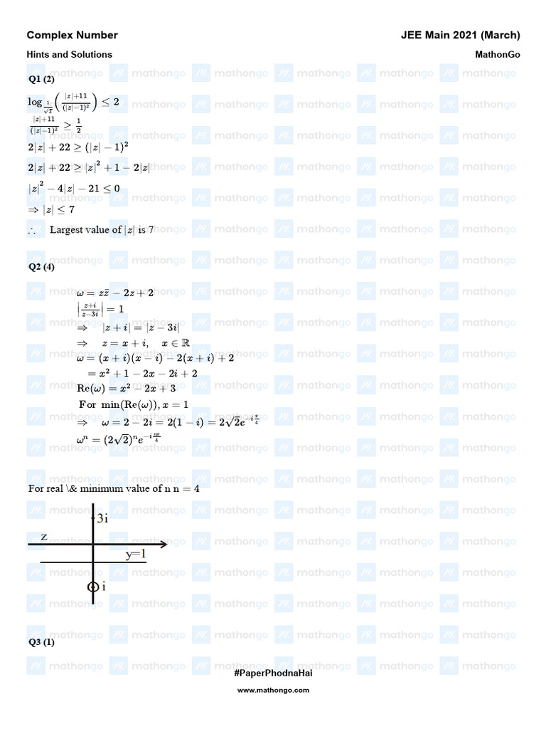 Mathongo Solution Complex Number Jee Main 2021 March Chapterwise bER7QIkG25jVcPN26yUO | PDF ...