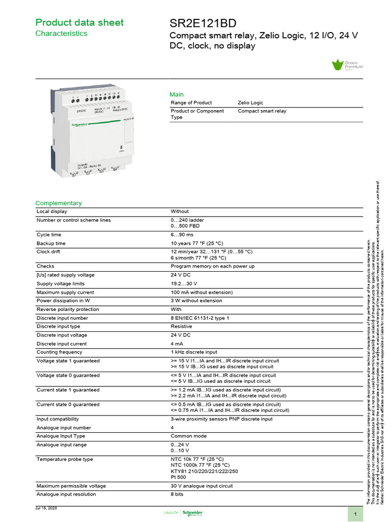 Scheneider - SR2E121BD - Data Sheet | PDF | Relay | Electricity