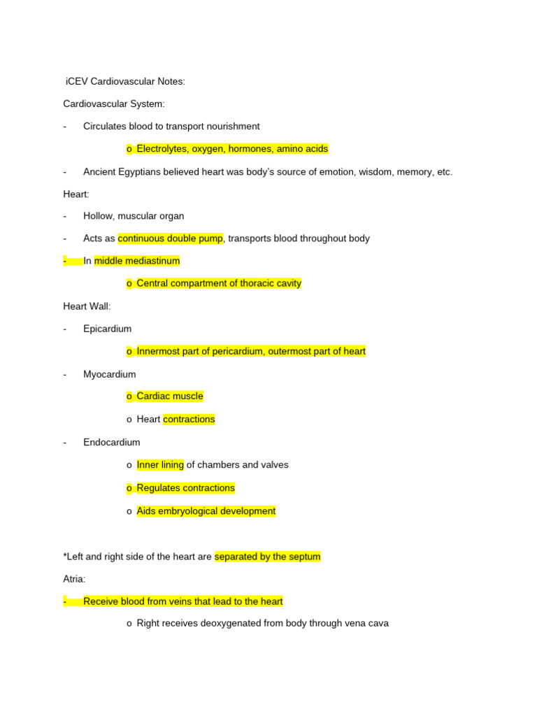 ICEV Cardiovascular Notes Nila | PDF | Heart | Heart Valve